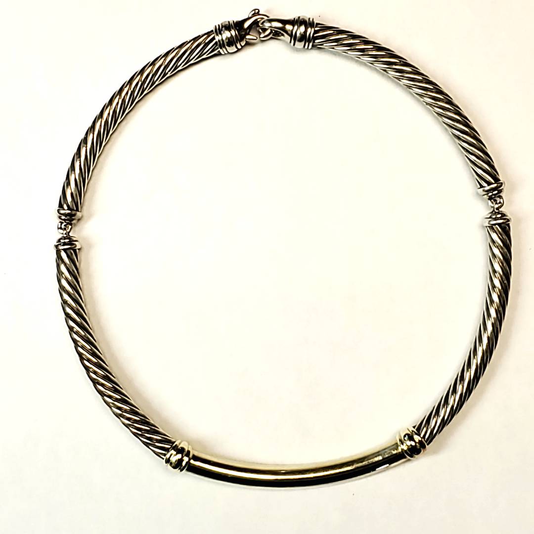Vintage David Yurman 7mm Cable Sterling Silver Collar With Yellow Gold